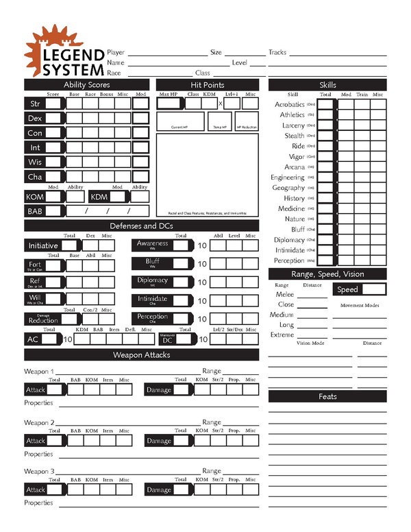 Character Sheets - LegendWiki